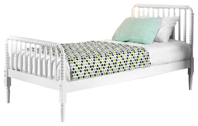 Wooden Full Size Bed with Spool Design Bed Frame and Turned Legs, White ...