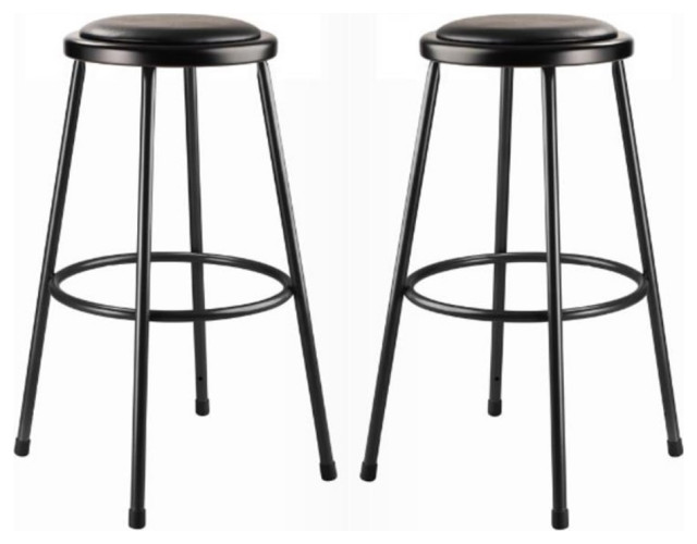 Home Square 6400 Series 30" Vinyl Padded & Metal Stool in Black - Set ...