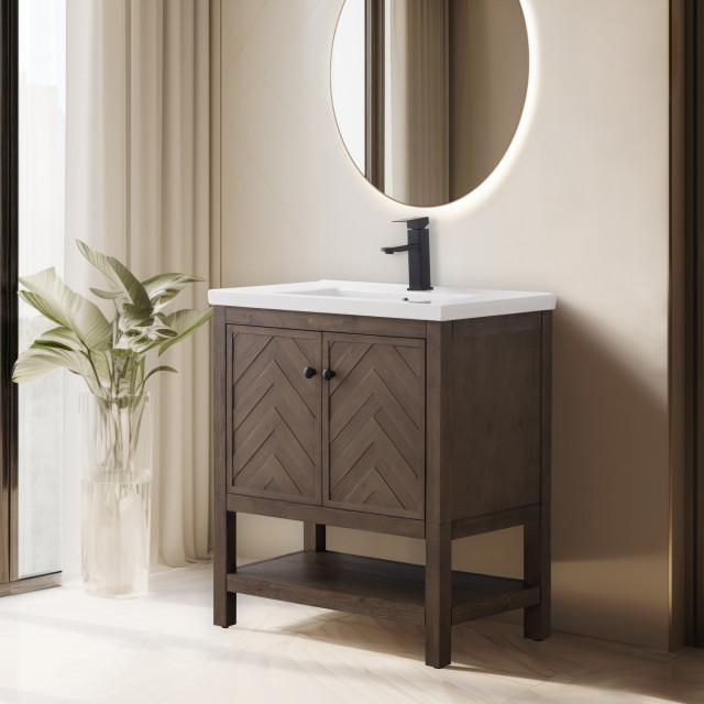 Landon Modern Herringbone Bathroom Vanity, 30", White Top ...