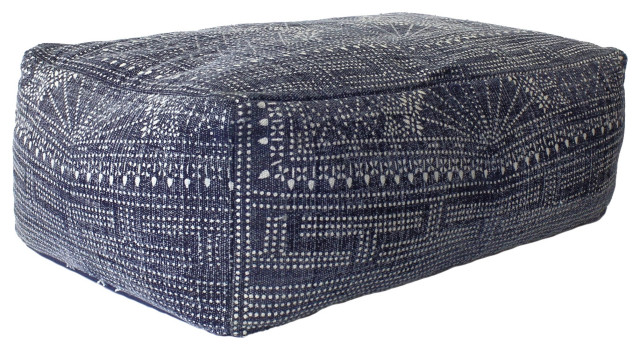 Navy Blue Patterned Rectangle Pouf - Transitional - Floor Pillows And ...
