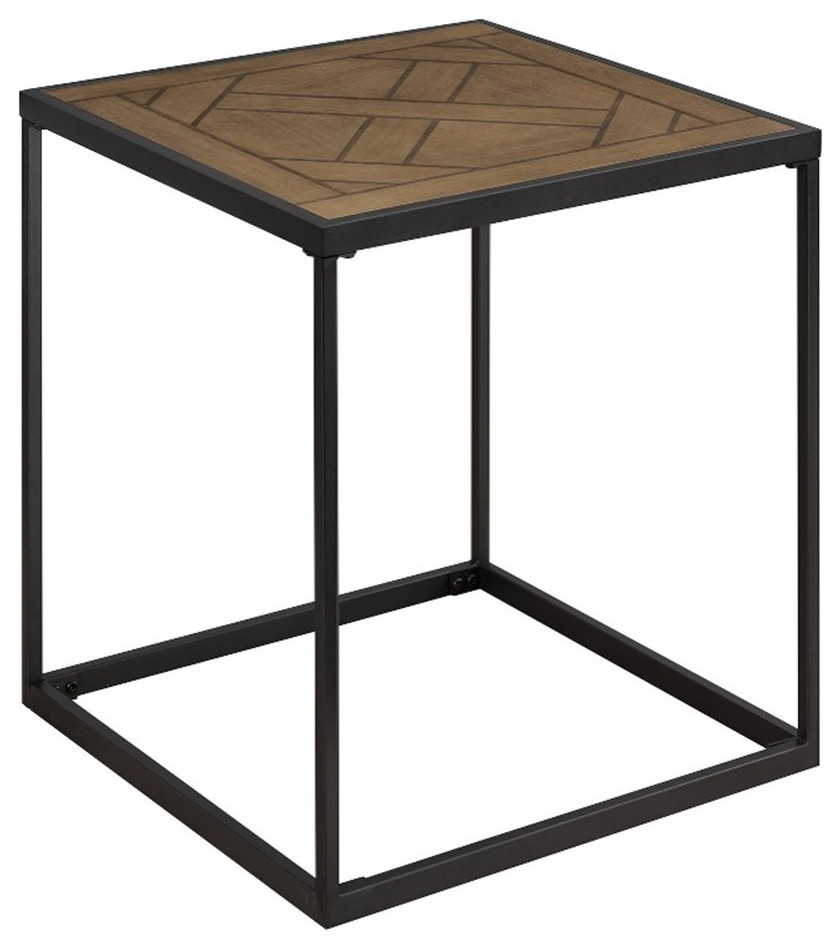 20" Square Wood Side Table with Parquet Veneer Top - Brown - Industrial ...