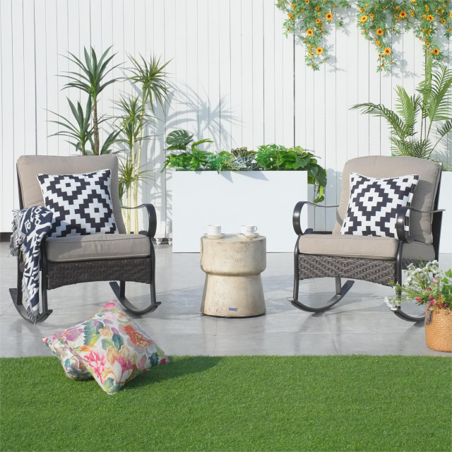 3-Piece Outdoor Freestyle Iron Rocking Chair Set with Side Table ...