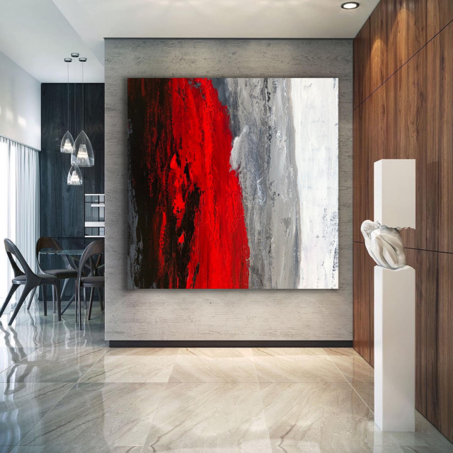 72x72 IN Red White gray abstract Art Large Modern Painting Wall Art ...