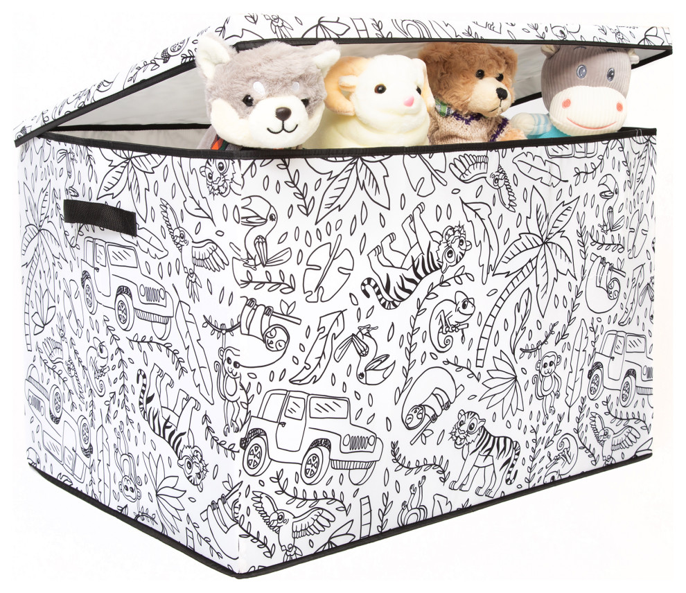 Kid's Coloring Large Lidded Trunk with Removable Divider, Jungle Print ...