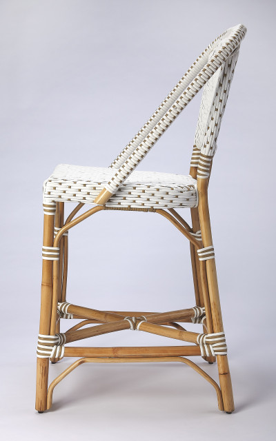 Butler Solstice White and Tan Rattan Counter Stool - Tropical - Bar ...