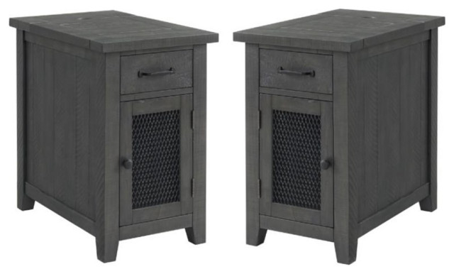 Home Square Rustic Chairside Table in Power Gray - Set of 2 ...