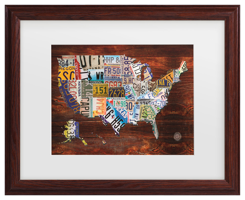 Masters Fine Art 'Usa License Plate Map On Wood' Matted Framed Art, 11 ...