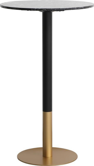 Pub Table Drinks Modern Contemporary Black Gold Faux Marble ...