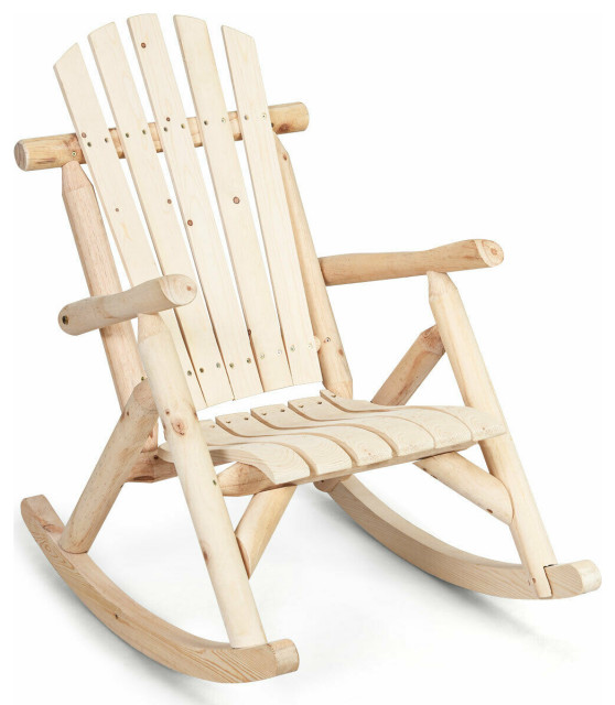 Costway Log Rocking Chair Wood Single Porch Rocker Patio Deck Furniture ...