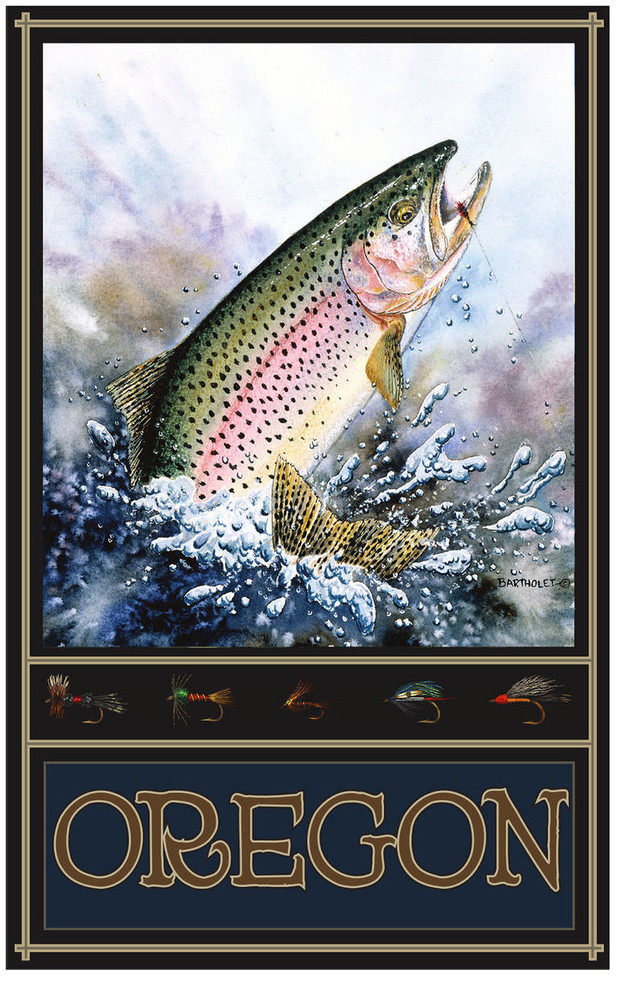 by Artist Dave Bartholet Oregon Rainbow Trout with Fly Art Print, 30 ...
