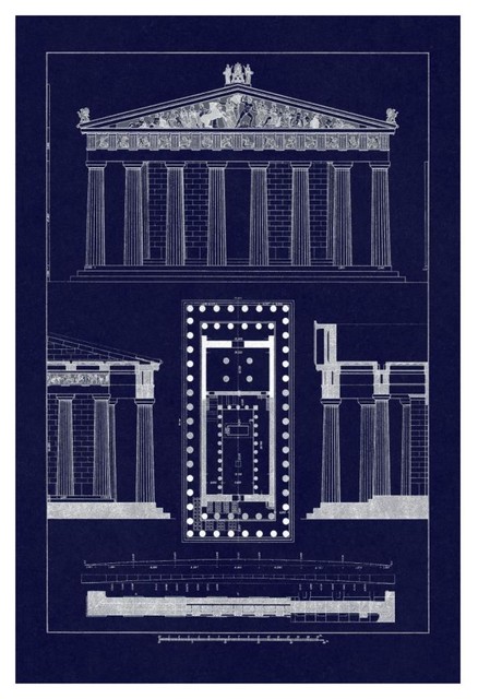 "The Parthenon at Athens, Polychrome (Blueprint)" Print by J. Buhlmann ...