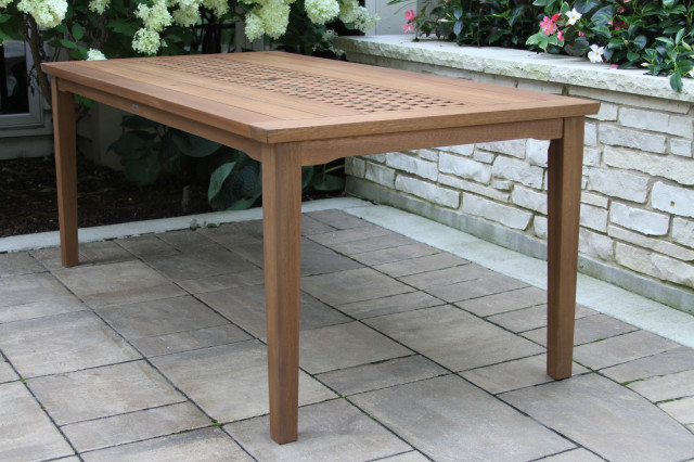 7 Person Checkerboard Dining Table With Eucalyptus Stacking Chairs ...