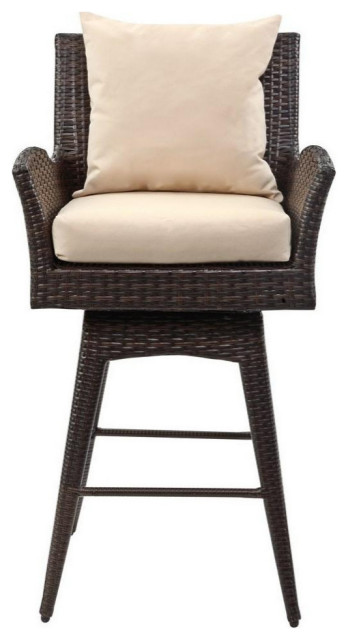 Raleigh Outdoor Wicker Swivel Armed Counter Stool, Brown/Beige, Set of ...