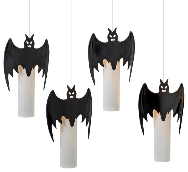 Set of 4, Battery Operated Candles With Black Metal Bats - Holiday ...