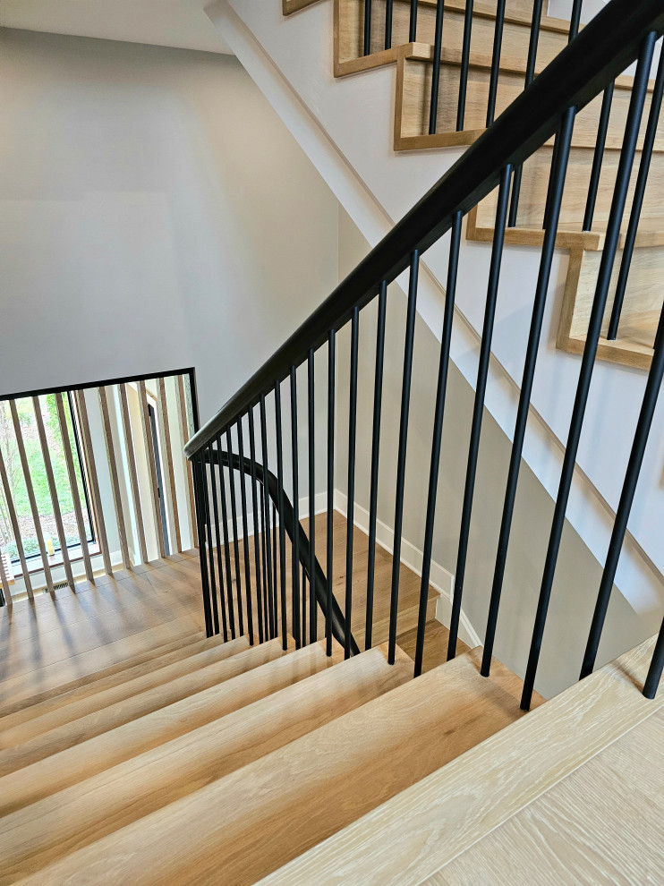 115_Stunning Continuous Rail System on 3 Story Floating Stairs ...