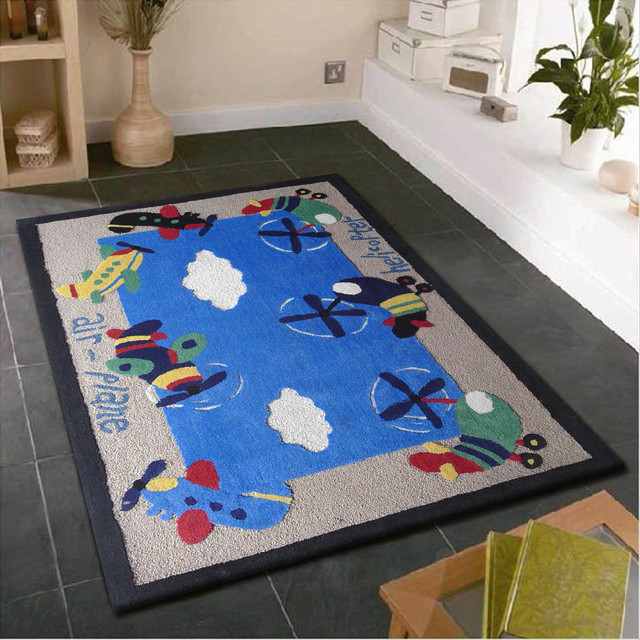 4'x6' Blue Kids Bedroom Area Rug With Plane Designs, Soft and Hand ...