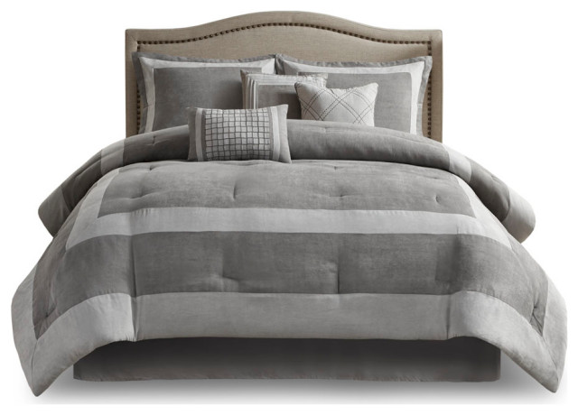 Madison Park Dax Microsuede Colorblock 7-Piece Comforter Set, Cal ...