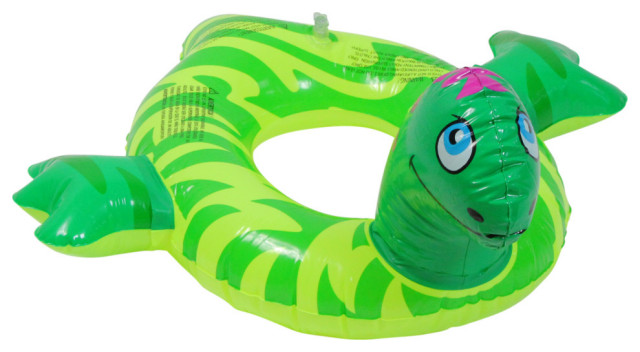 24" Inflatable Green and Yellow Dinosaur Swim Ring Tube Pool Float ...