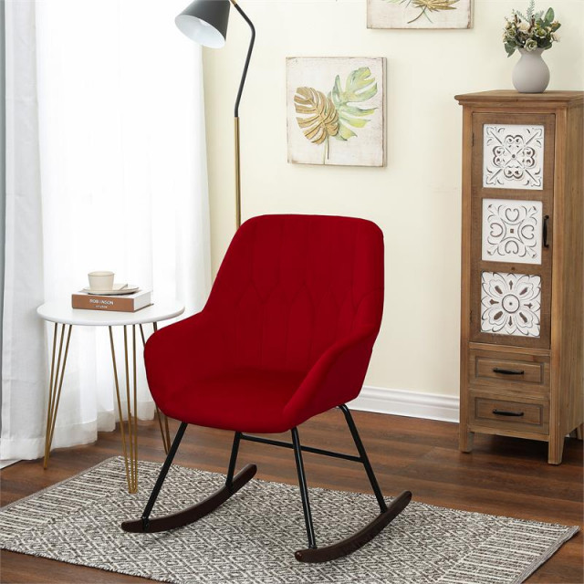 LuxenHome Upholstered Red Velvet Rocking Chair - Contemporary - Rocking ...