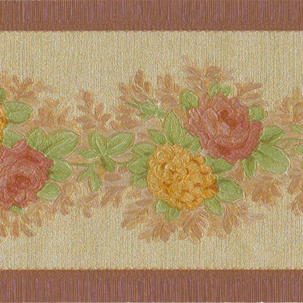 Elegant Wallpaper Border Flowers Pink Yellow Red Green 3.5"x15 ...