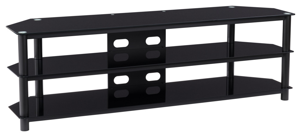 CorLiving Travers Black Gloss TV Bench With Open Shelves for TVs up to ...