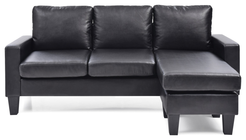 Black Faux Leather L Shaped Sofa - Sofas - by VirVentures | Houzz