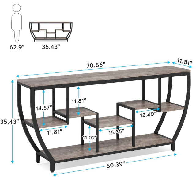 Multifunctional Console Table, Curved Legs With Staggered Shelves ...