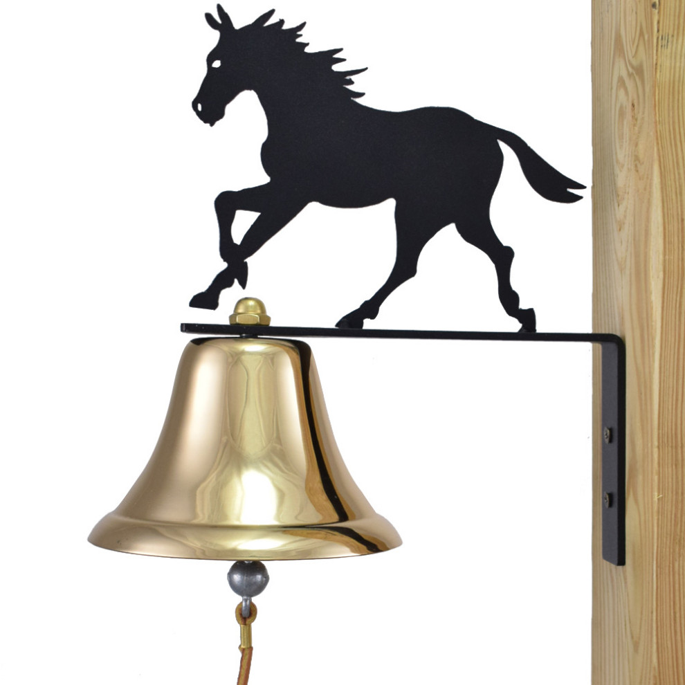 Wall Mount Brass Patio Bell with Horse Silhouette Bracket, Made in the ...
