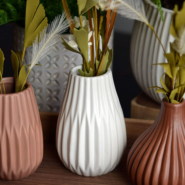 3 Piece Earthy Brown/ Tan/ White Table Vase Set, 5" Tall - Transitional ...