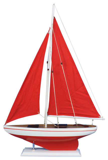 Pacific Sailer, Wood Model Boat, Red and Red Sails, 25" - Beach Style ...