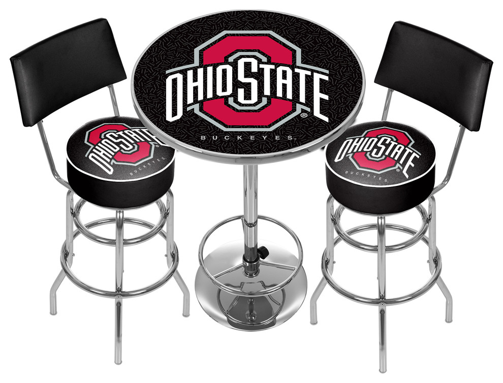 Ohio State University Black Game Room Combo, 2 Stools With Back and ...