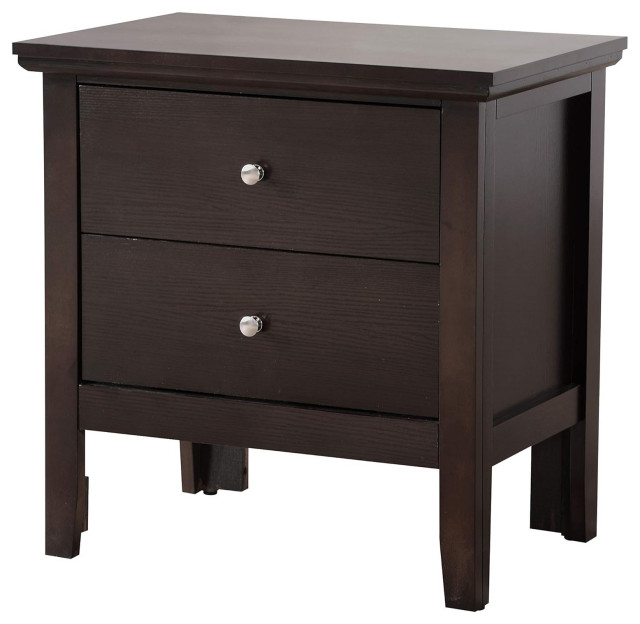 Transitional Nightstand, English Dovetailed Drawers With Nickel Knobs ...