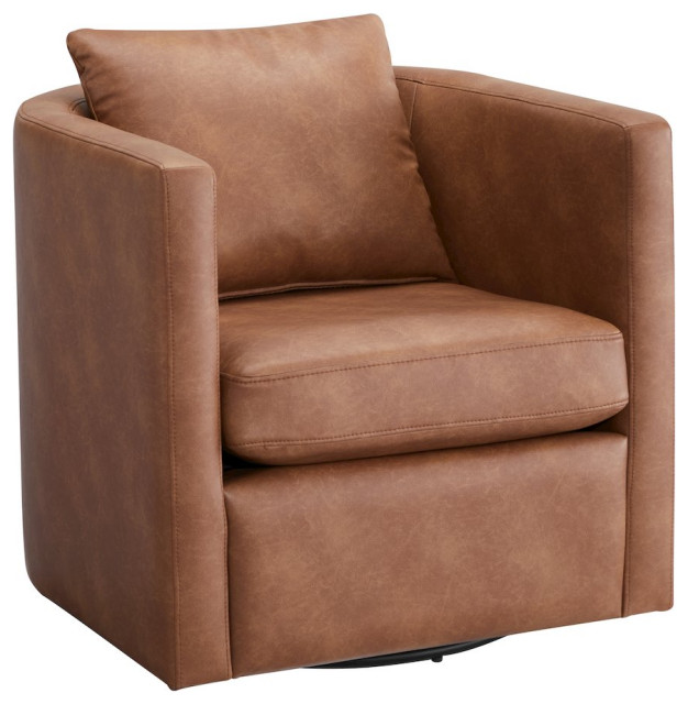 Sheldon Saddle Faux Leather Swivel Barrel Chair - Contemporary ...