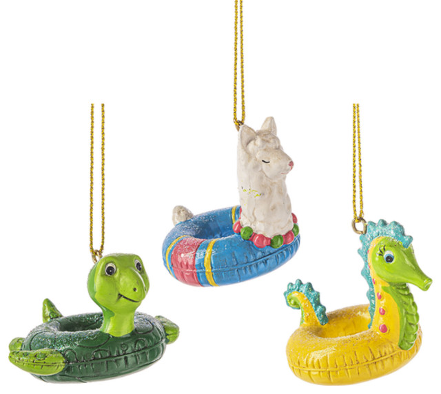 Seahorse Llama and Sea Turtle Pool Floaties Christmas Holiday Ornaments ...