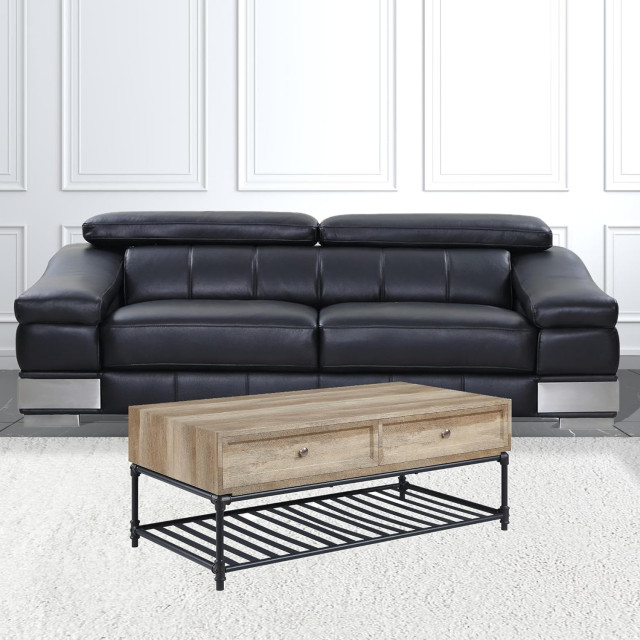 Classic Coffee Table, Industrial Pipe Base With Slatted Shelf & 2 ...