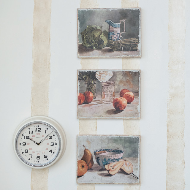 12" Rnd Metal Wall Clock, Chrome Finish, Cream Color - Contemporary ...