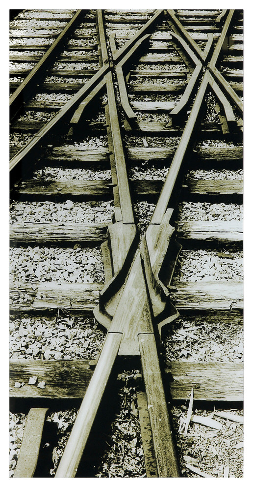 "Crossroads" Train Tracks Wall Art Frameless Free Floating Tempered ...