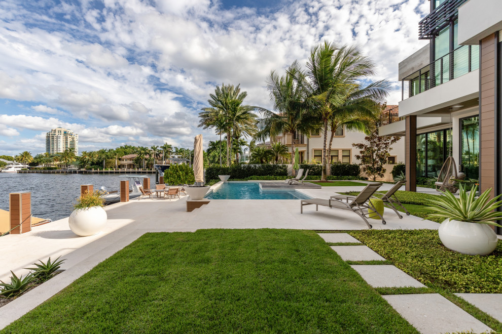 Modern Beach House Backyard With Pool and Sitting Area - Modern - Pool ...