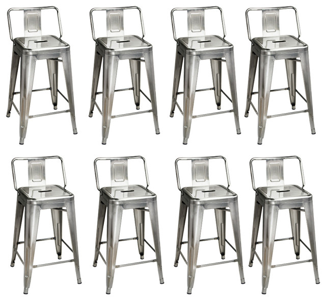 Gunmetal 24" Low Back Metal Bar Stools Set of 8 - Industrial - Bar ...