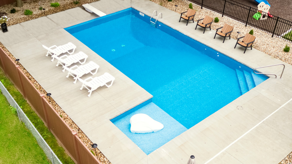 Rectangular inground vinyl liner pool with corner steps, tanning ledge ...