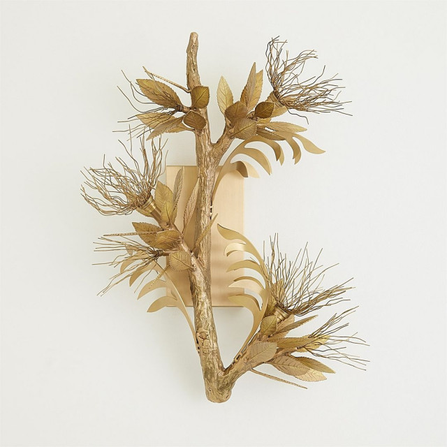 Spectacular 23" Mimosa Blossom Tree Branch Wall Sconce Solid Brass ...