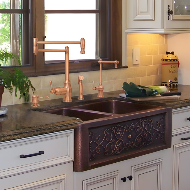 One-Handle Copper Pot Filler Kitchen Faucet with Side Sprayer ...