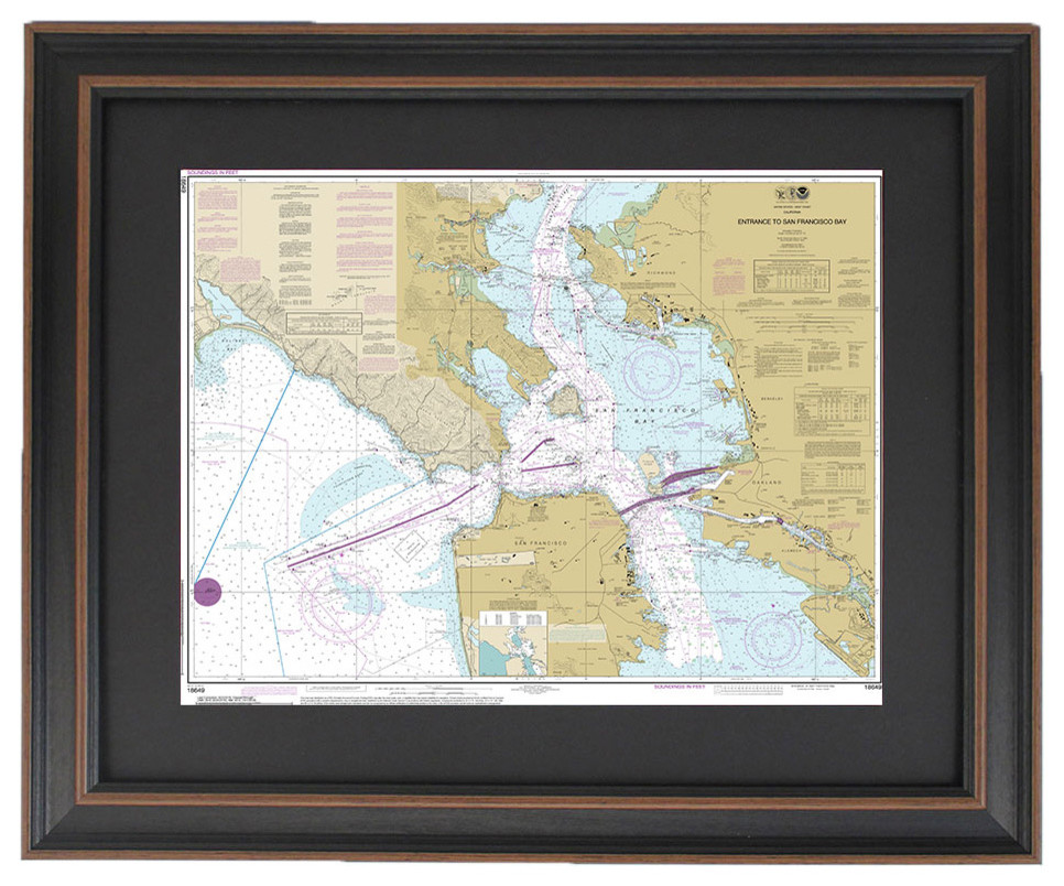 Framed Nautical Chart, Entrance To San Francisco Bay - Traditional ...