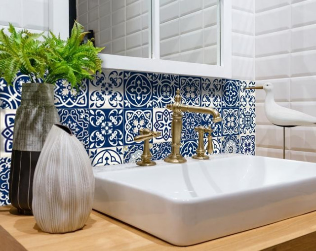 4" X 4" Midnight Blue And White Peel And Stick Removable Tiles ...