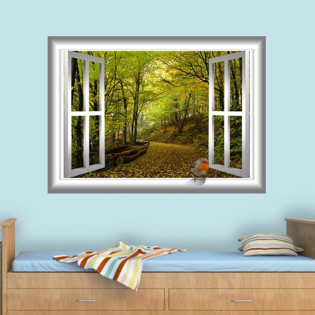 VWAQ, 3D Bird Wall Sticker, Nature Window Decal Peel And Stick, 18"x22 ...