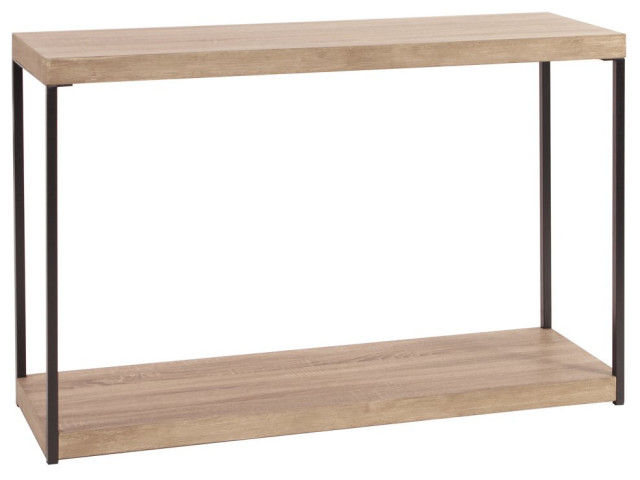 Modern Console Table, Graphite Metal Frame With Natural Wood Top ...