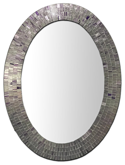 Bohemian Rhapsody Mosaic Decorative Wall Mirror, Oval Silver Violet ...