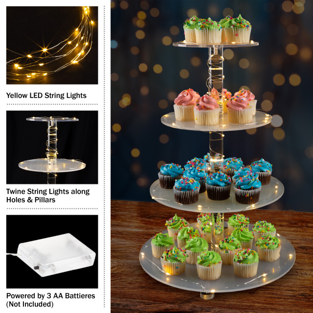 4-Tier Cupcake Stand Round Acrylic Display Stand With LED Lights ...