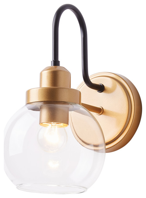Modern Gold 1-Light Transparent Glass Style Wall Sconce - Transitional ...
