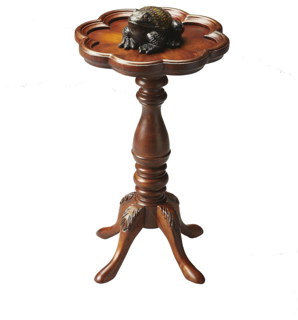 Unique End Table, Pedestal Base With Carved Leaf Accent Legs & Floral ...